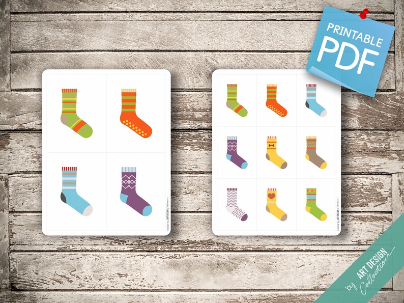 MATCHING SOCKS CARDS 3636 Montessori Cards Flash Cards - Etsy