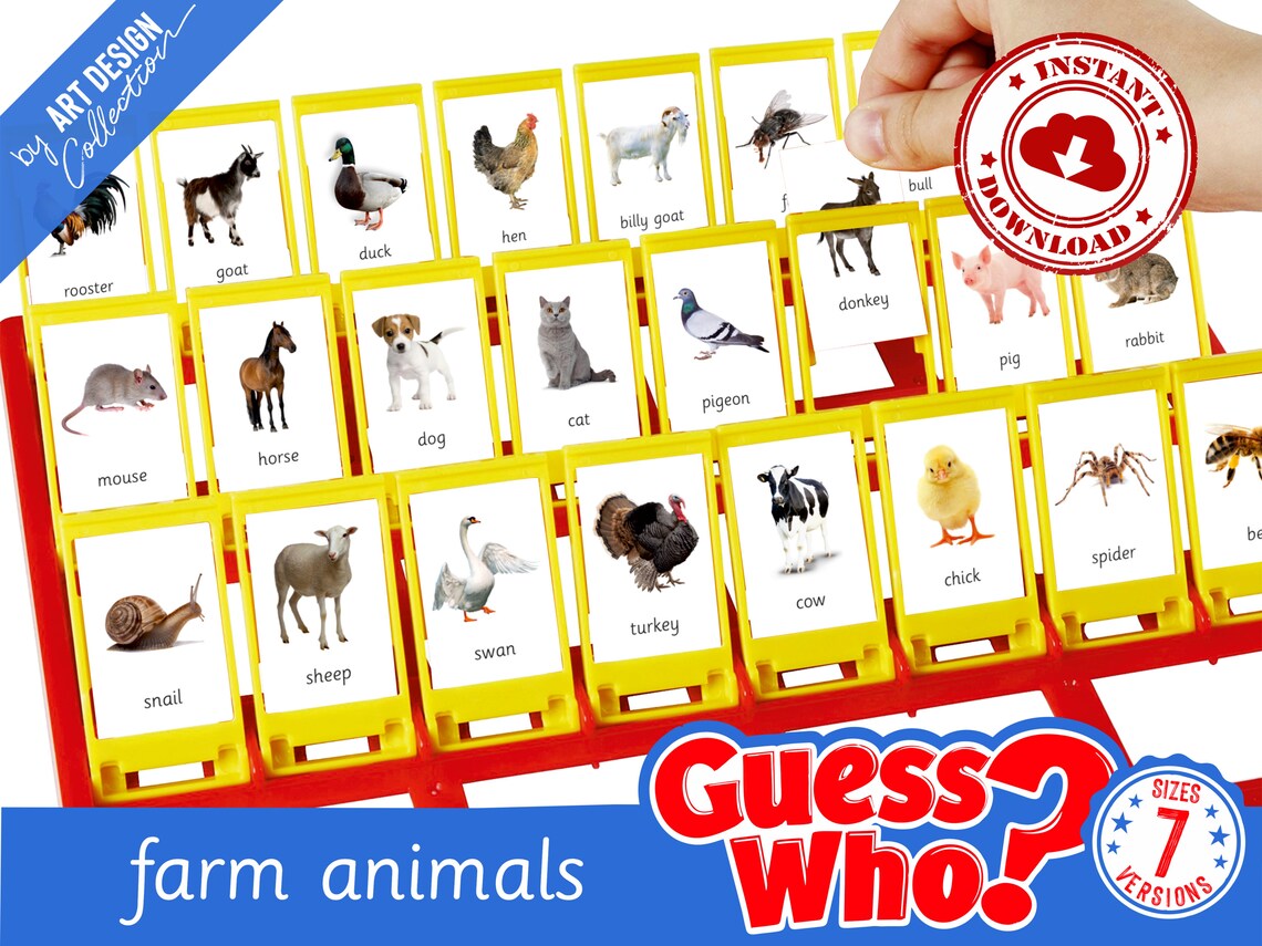 Guess Who FARM ANIMALS Insert Cards Montessori cards | Etsy