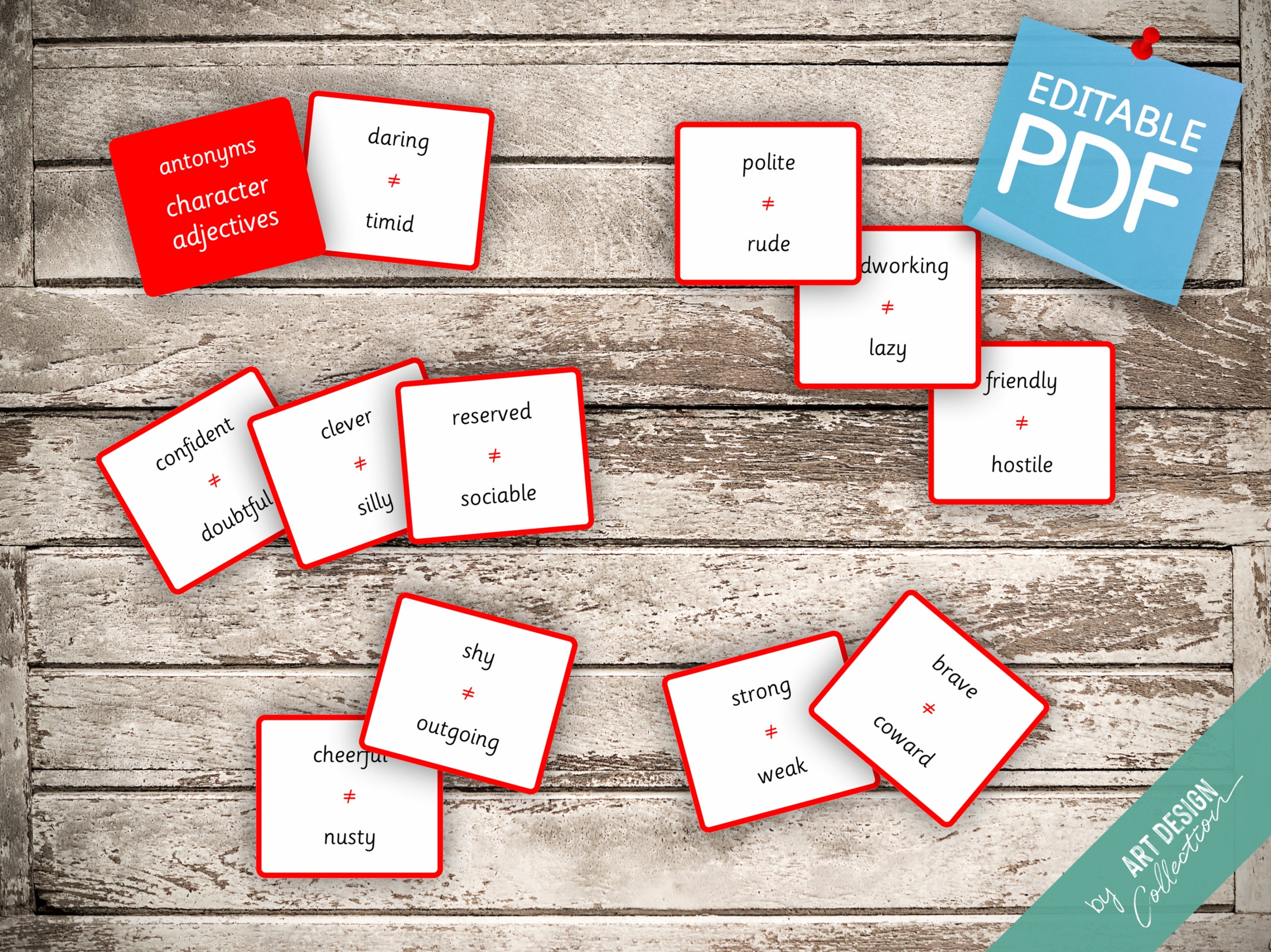 ANTONYMS Character Adjectives • 29 Montessori Cards • Flash Cards ...