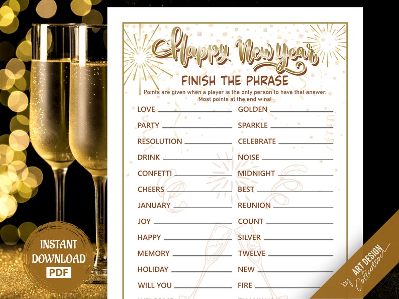 Happy New Year FINISH the PHRASE Game Christmas Game Holiday - Etsy