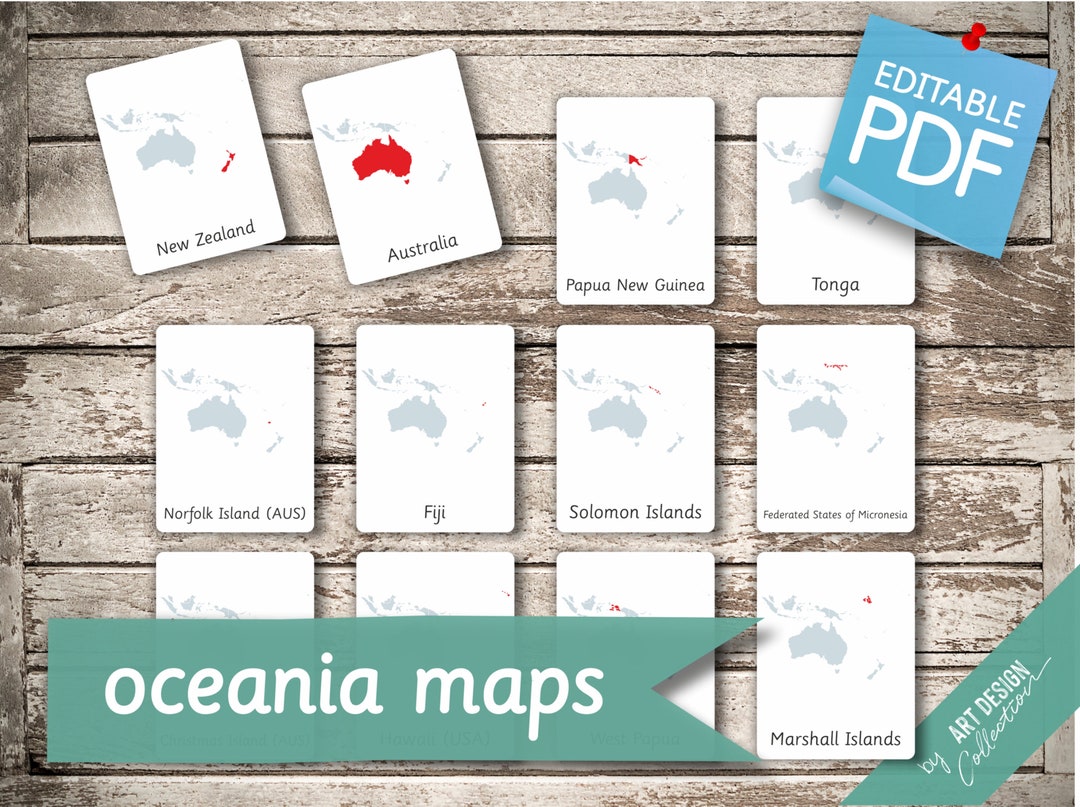 OCEANIA MAPS • 31 Editable Montessori Cards • Flash Cards Nomenclature ...