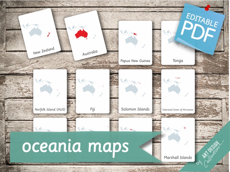 OCEANIA MAPS 31 Editable Montessori Cards Flash Cards | Etsy