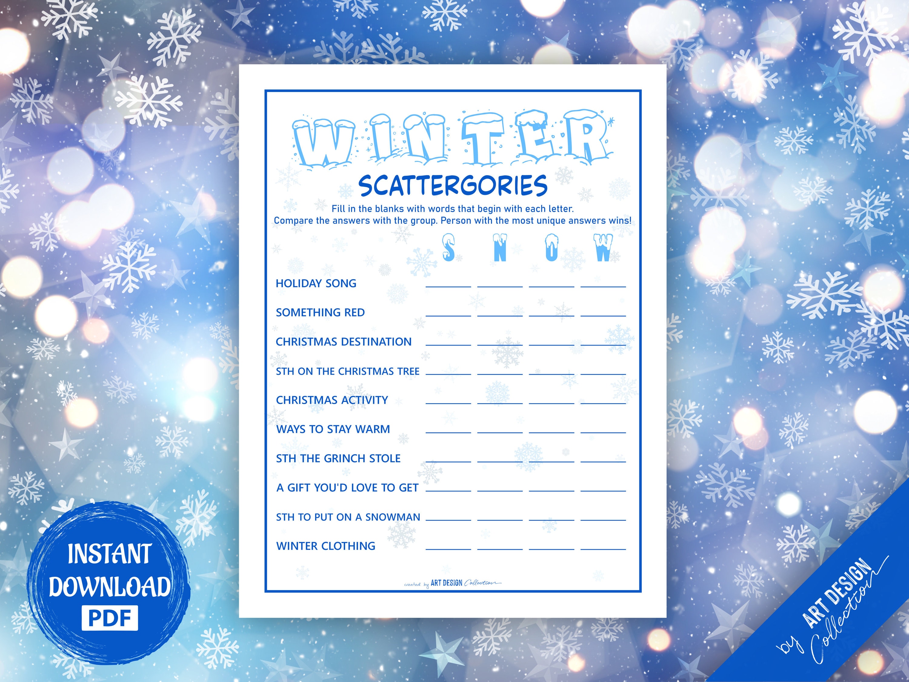 WINTER Scattergories Game Winter Game Holiday Christmas - Etsy