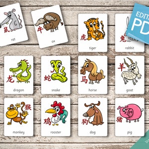 CHINESE ZODIAC SIGNS • 60 Editable Montessori Cards • Flash Cards ...