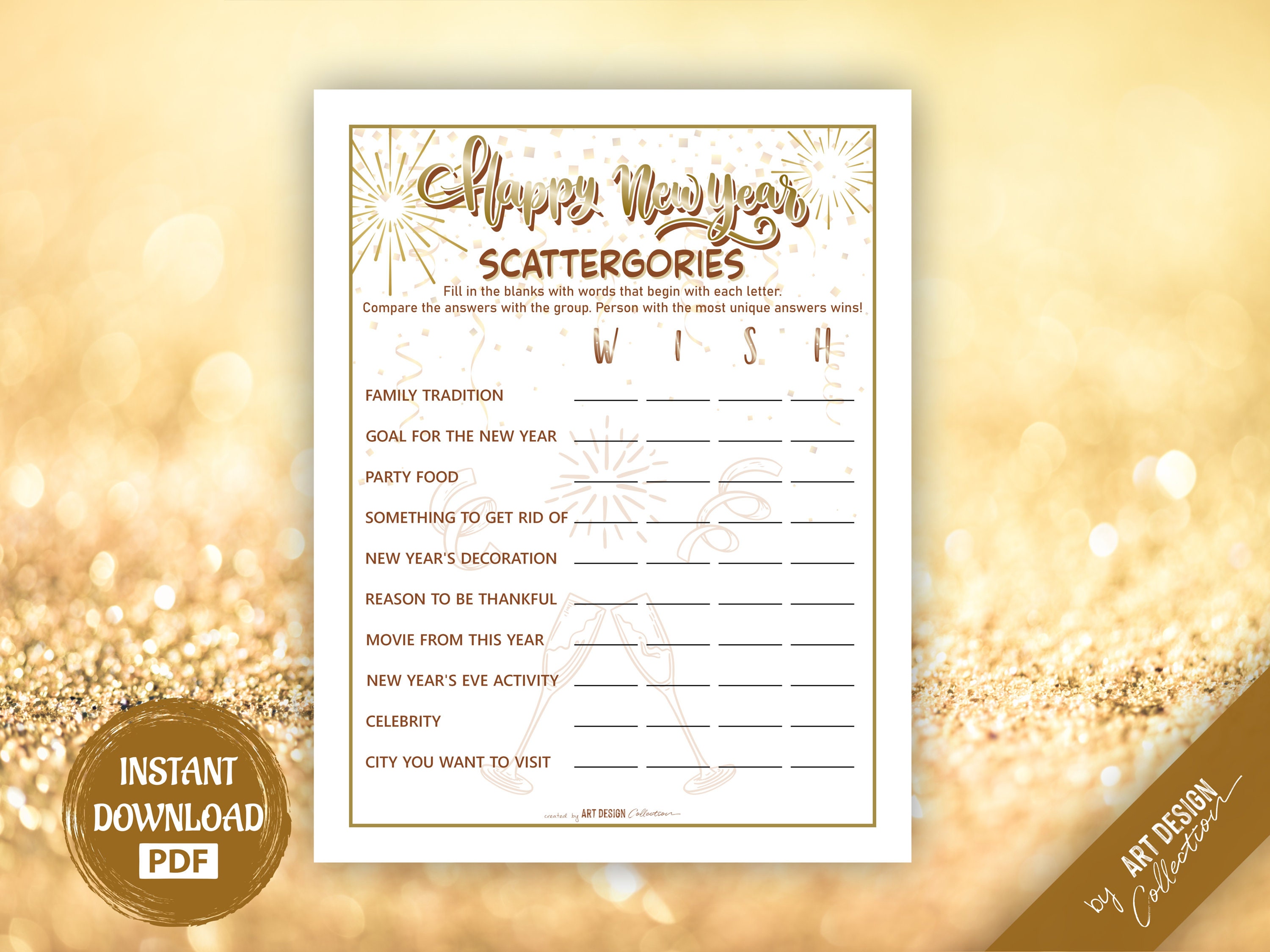 Happy New Year SCATTERGORIES Game Christmas Game Holiday - Etsy