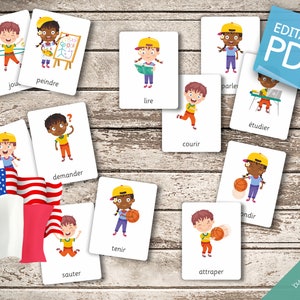 SCHOOL ACTION VERBS French Edition 16 French and 16 English Editable ...