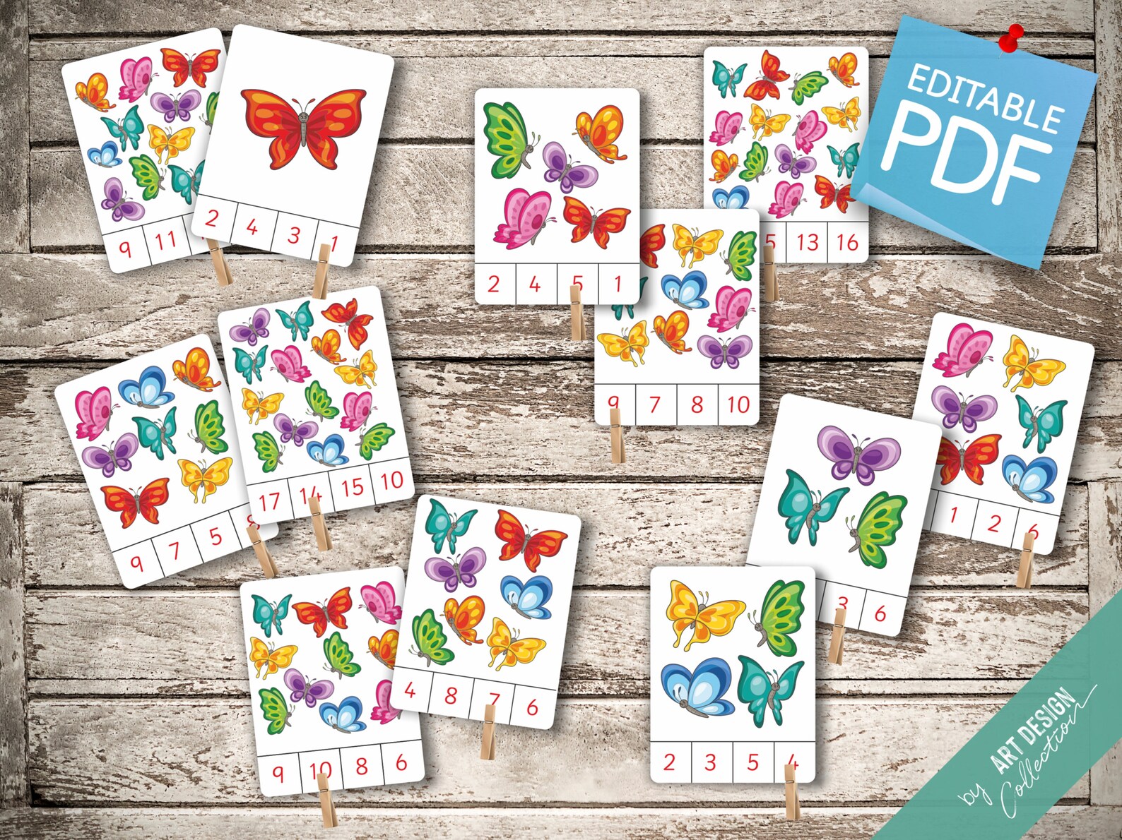 COUNTING BUTTERFLIES (1 to 20) • 20 Editable Montessori Cards • Flash ...