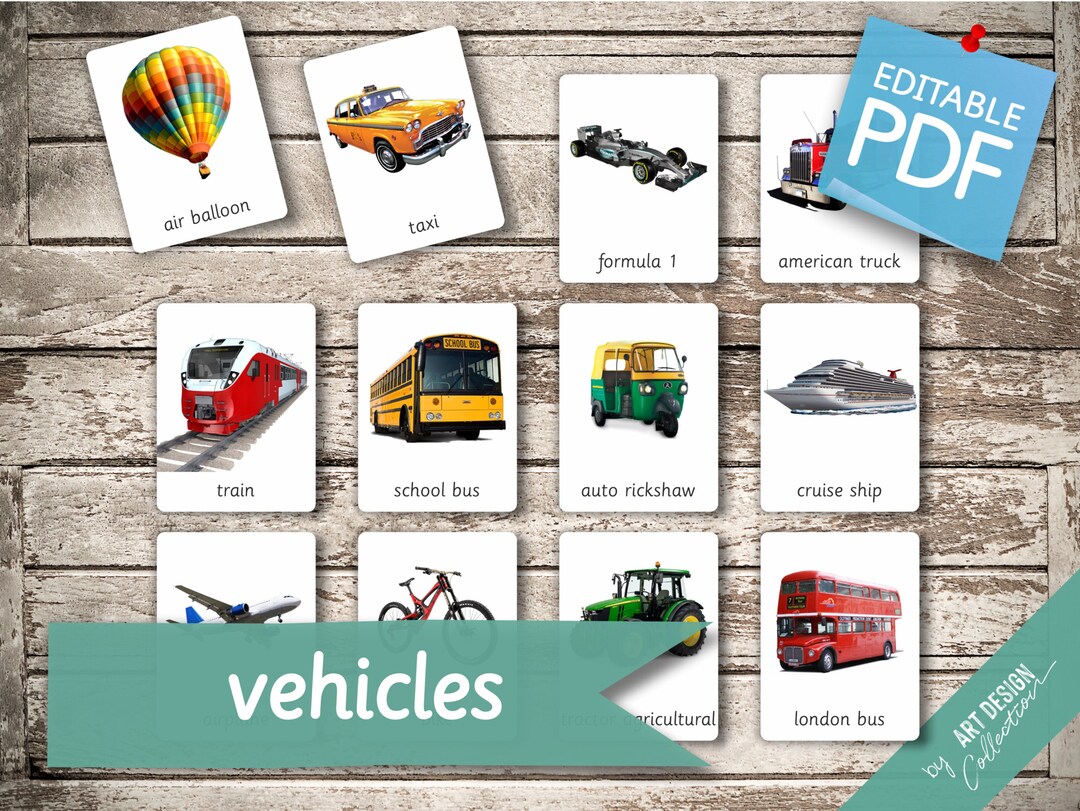 VEHICLES 62 Montessori Cards Flash Cards Nomenclature FlashCards ...