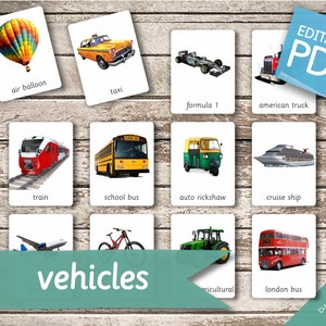 VEHICLES • 62 Montessori Cards • Flash Cards Nomenclature Flashcards ...