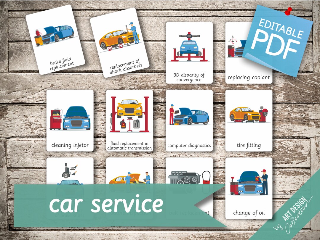 CAR SERVICE • 14 Montessori Cards • Flash Cards Nomenclature Flashcards ...