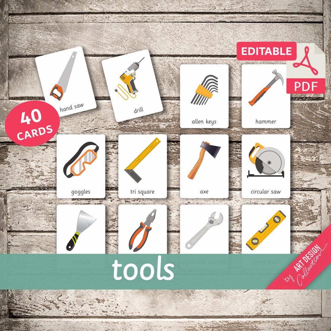 TOOLS • 40 Montessori Cards • Flash Cards Nomenclature Flashcards ...