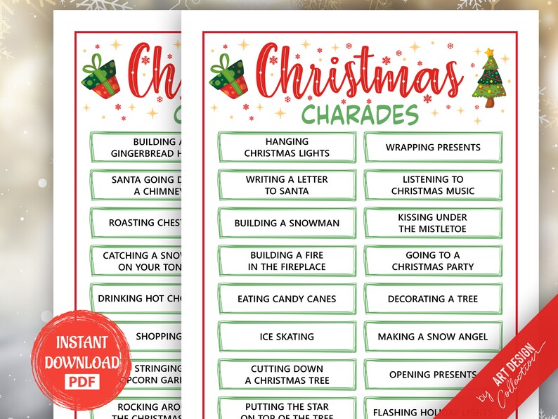 CHRISTMAS CHARADES Game • Christmas Game Holiday Christmas Party ...