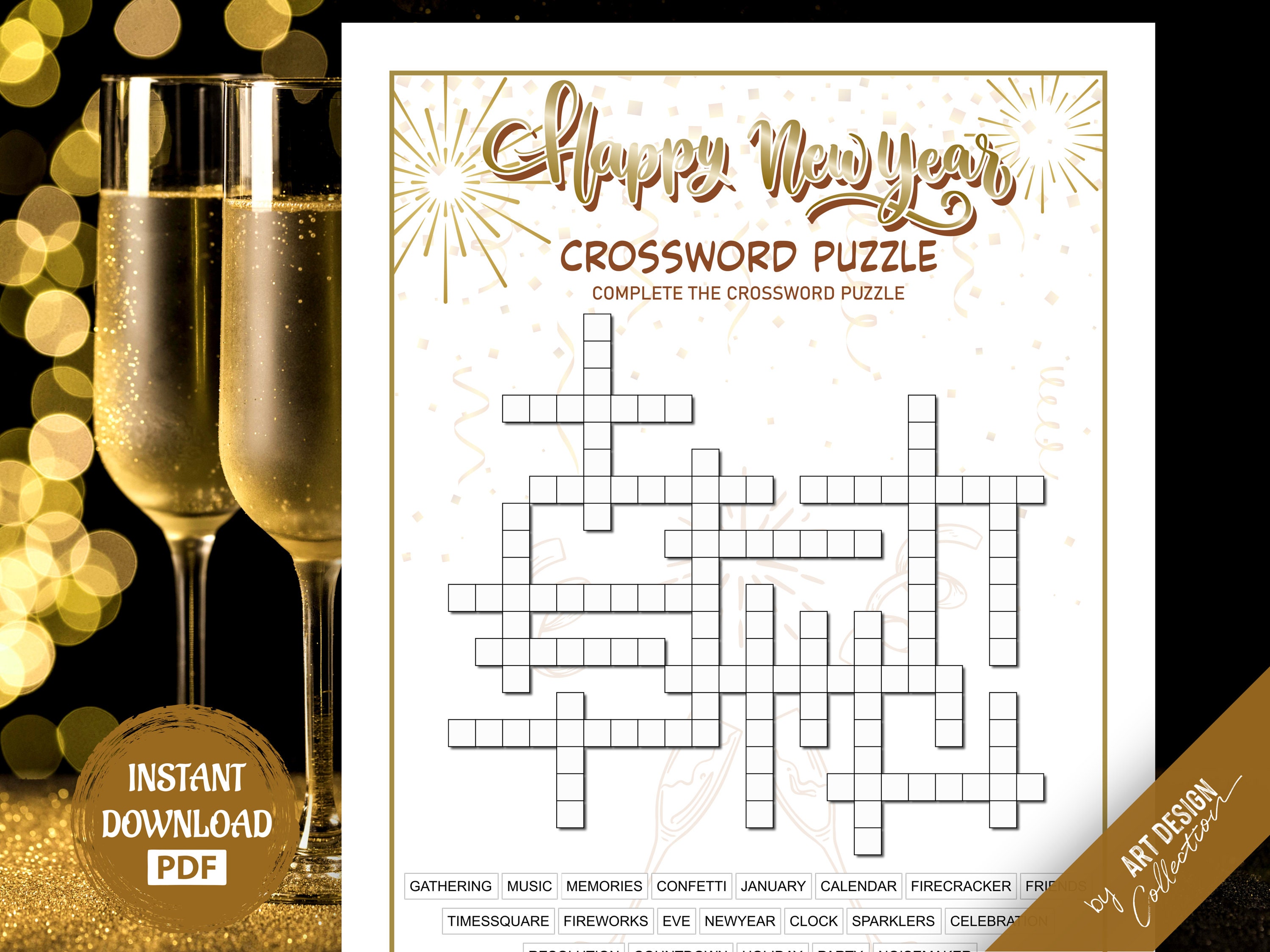 Happy New Year CROSSWORD PUZZLE Game Christmas Game Holiday - Etsy