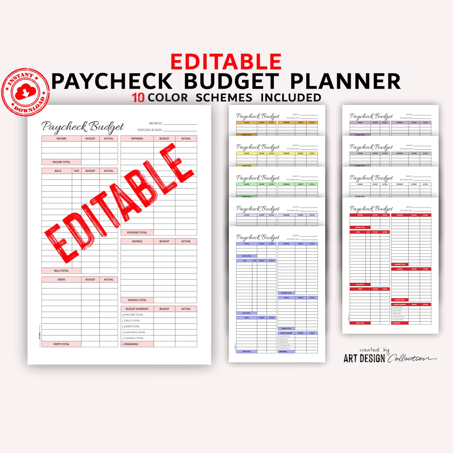 EDITABLE PAYCHECK BUDGET Planner Digital Planner Planner - Etsy