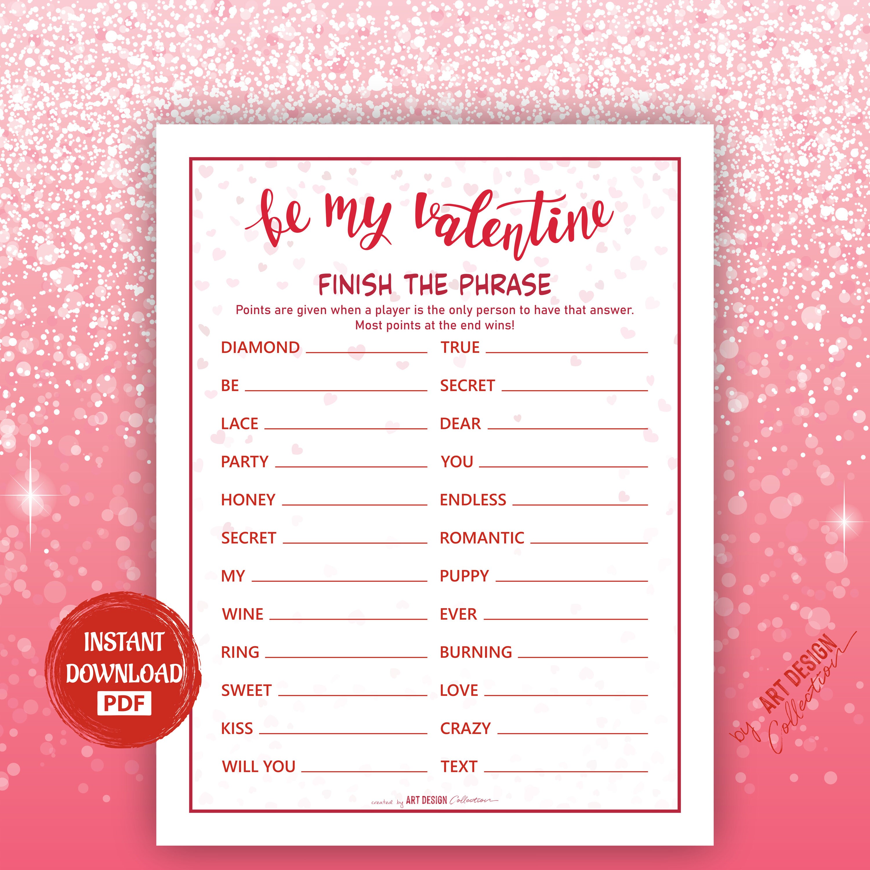 Be My VALENTINE Finish the Phrase Game • Valentines Day Game Holiday ...