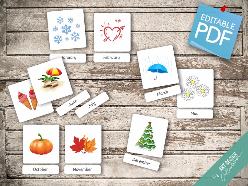 MONTHS • 60 Editable Montessori Cards • Flash Cards Nomenclature ...