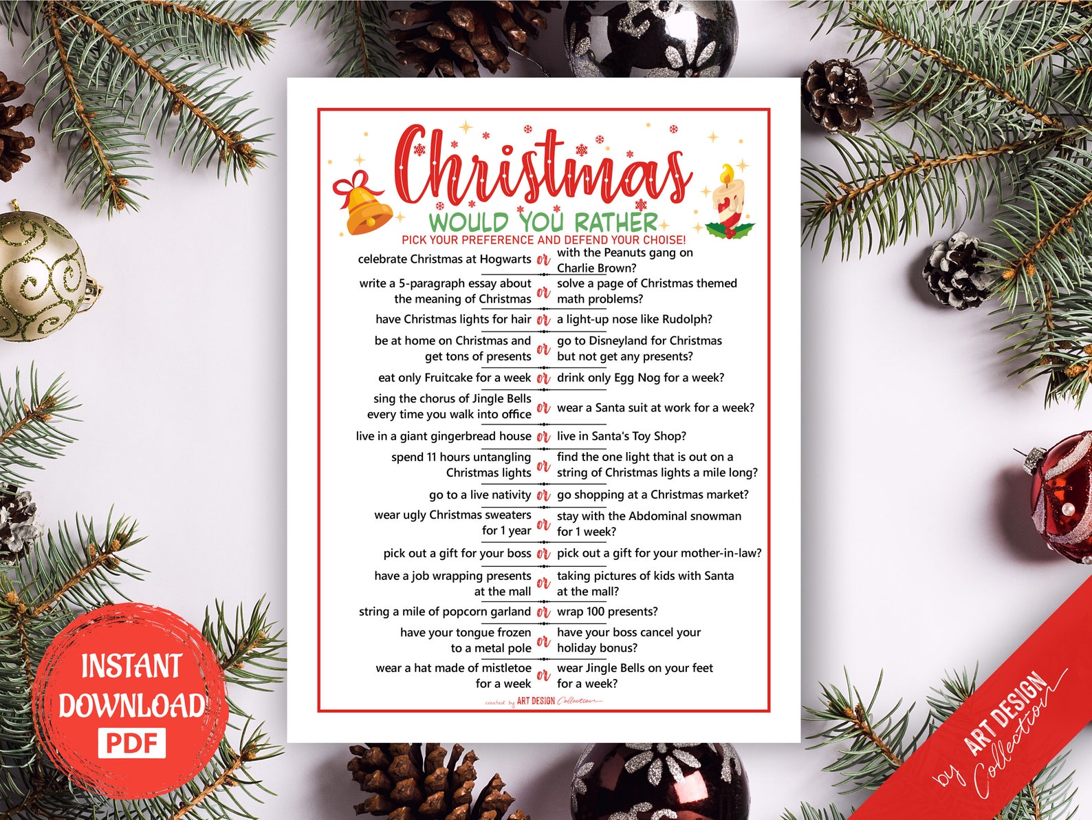 CHRISTMAS WOULD You RATHER Game Christmas Game Holiday - Etsy