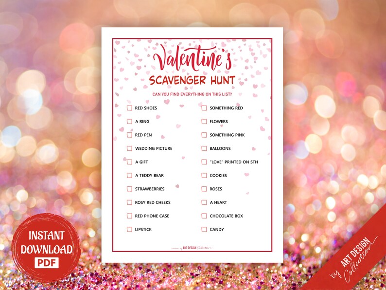 VALENTINE'S Scavenger Hunt Game • Valentines Day Game Holiday Love ...