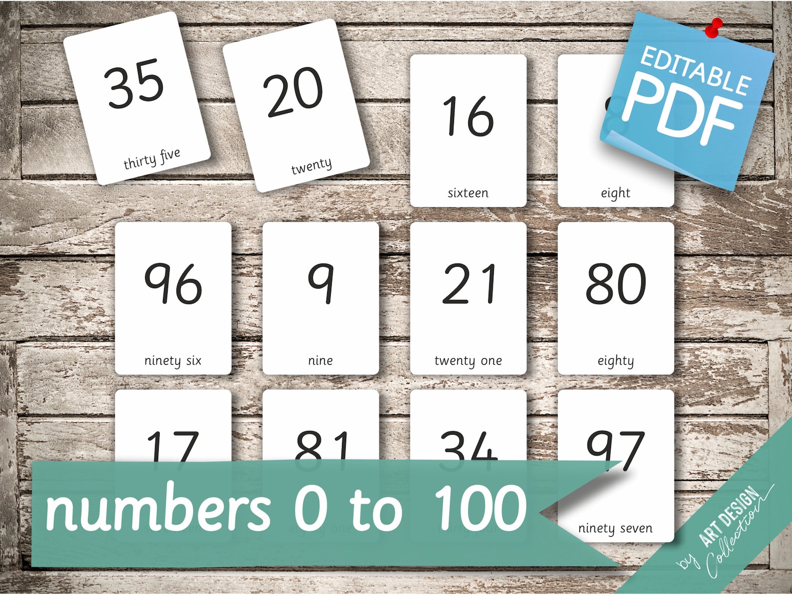 NUMBERS 0 to 100 101 Editable Montessori Cards Flash Cards - Etsy