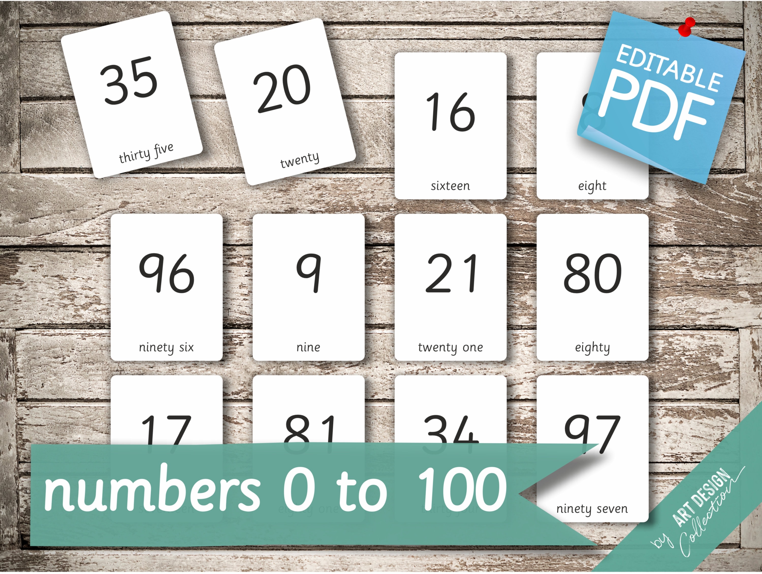 NUMBERS 0 to 100 101 Editable Montessori Cards Flash Cards | Etsy