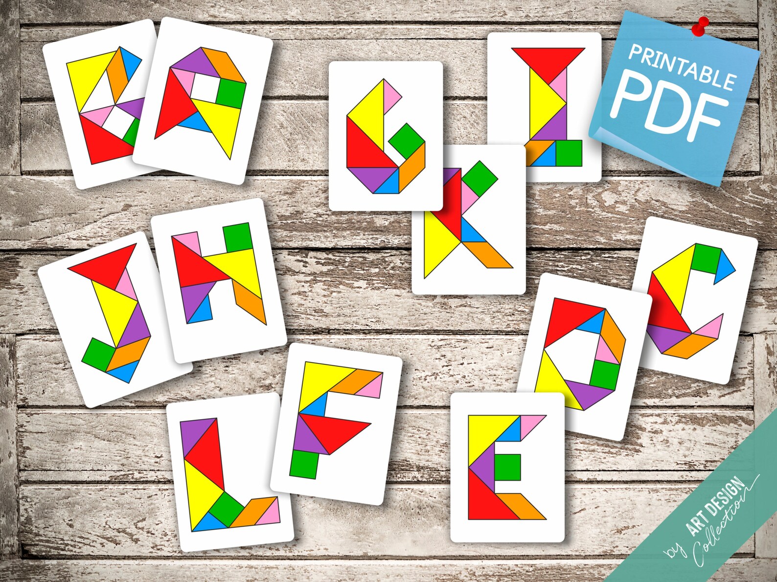 TANGRAM ALPHABET • 104 Montessori Cards • Flash Cards Nomenclature ...