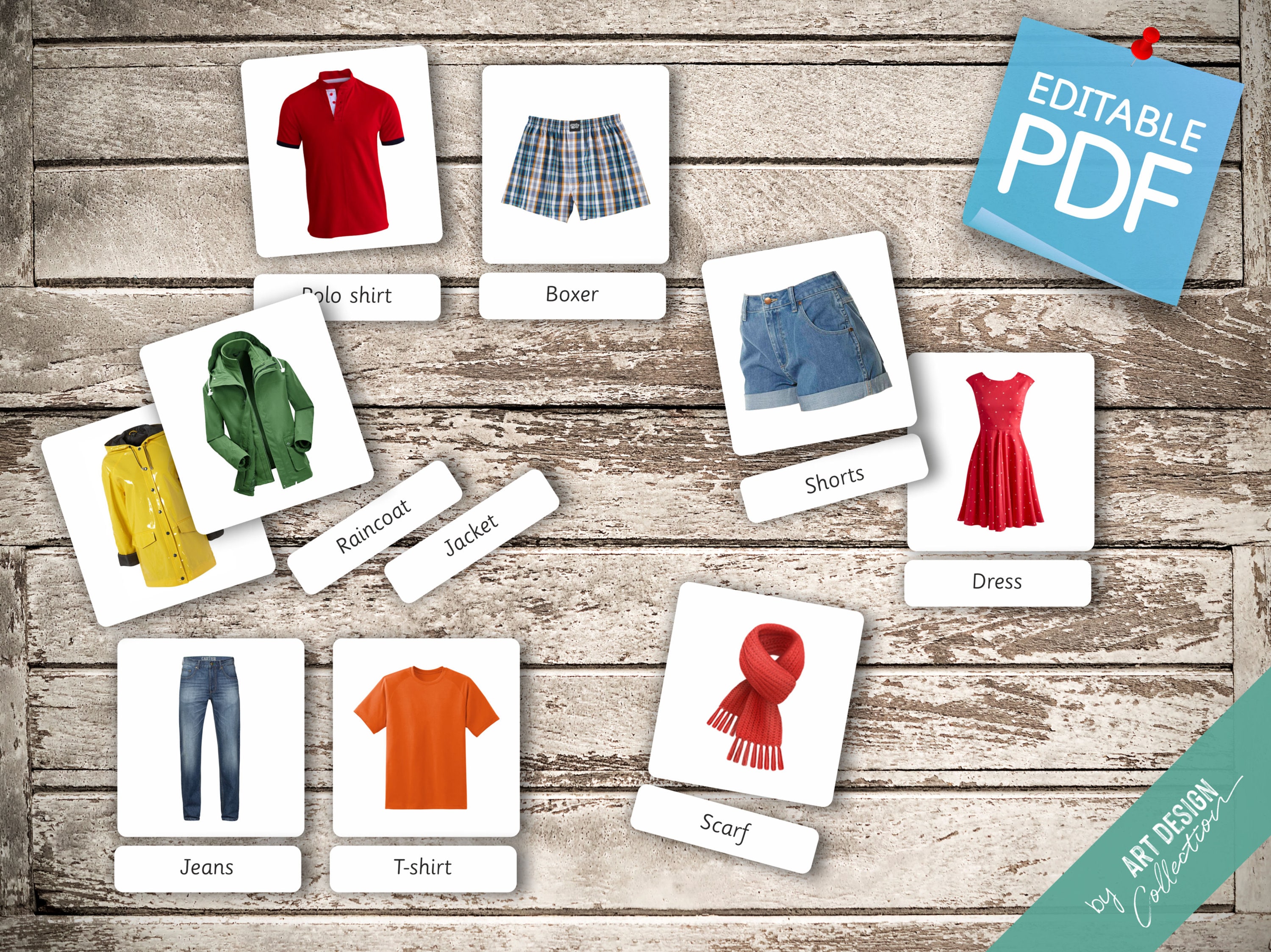 CLOTHES (real Pictures) • 40 Editable Montessori Cards • Flash Cards ...