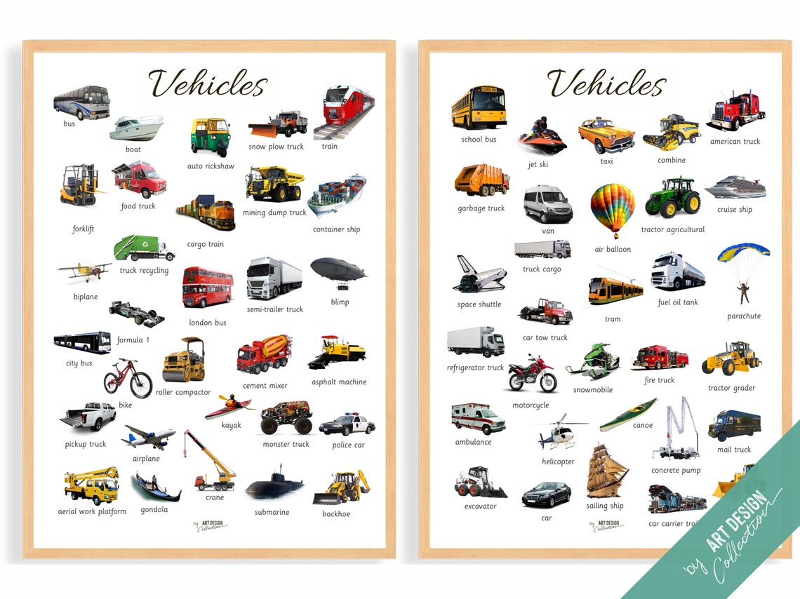 2 VEHICLES POSTERS Montessori Poster Montessori - Etsy