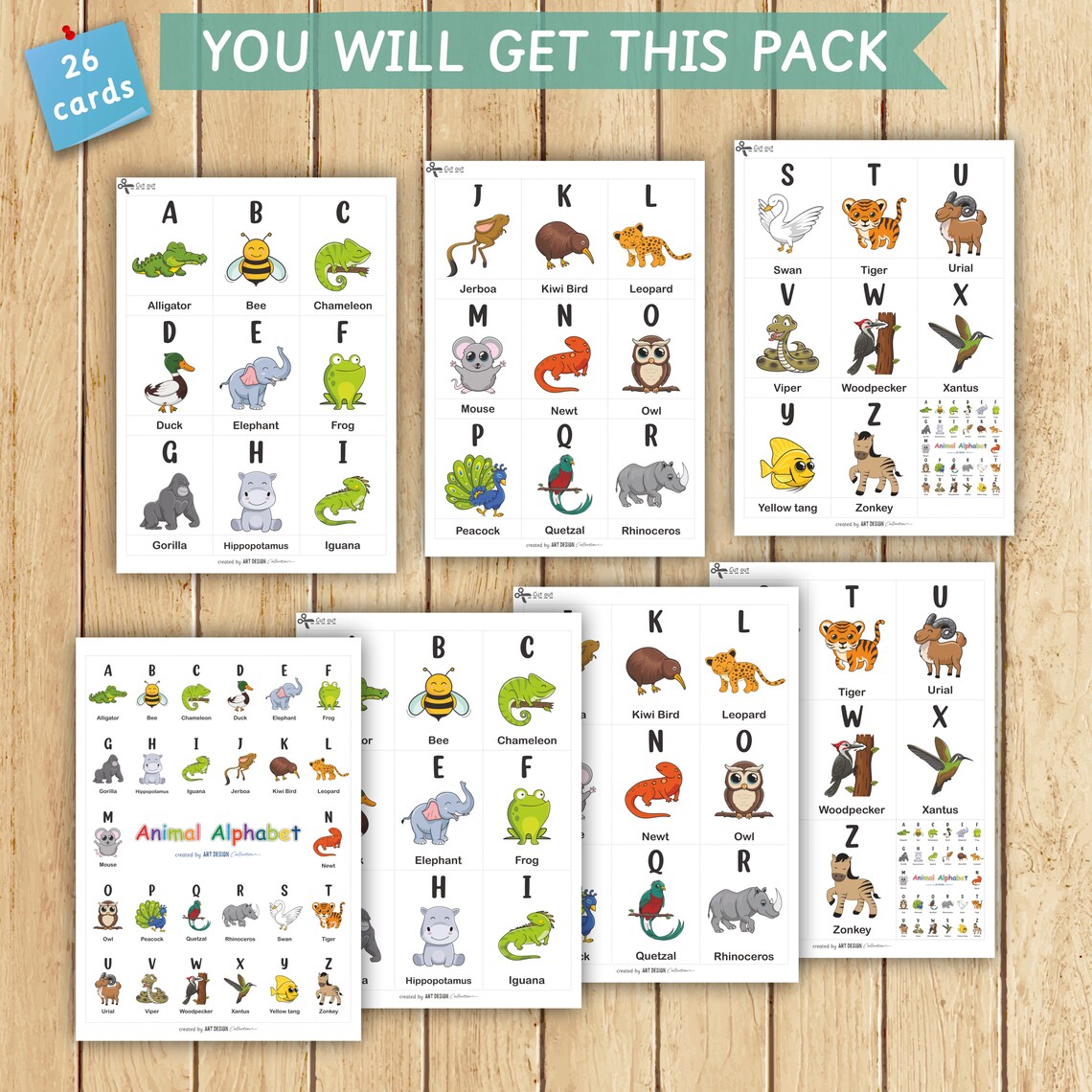 ANIMAL ALPHABET Flashcards 26 Montessori Cards Flash Cards - Etsy