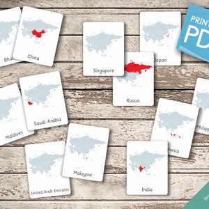 BUNDLE ASIA (flags, Maps) • 48 Montessori Cards • Flash Cards ...