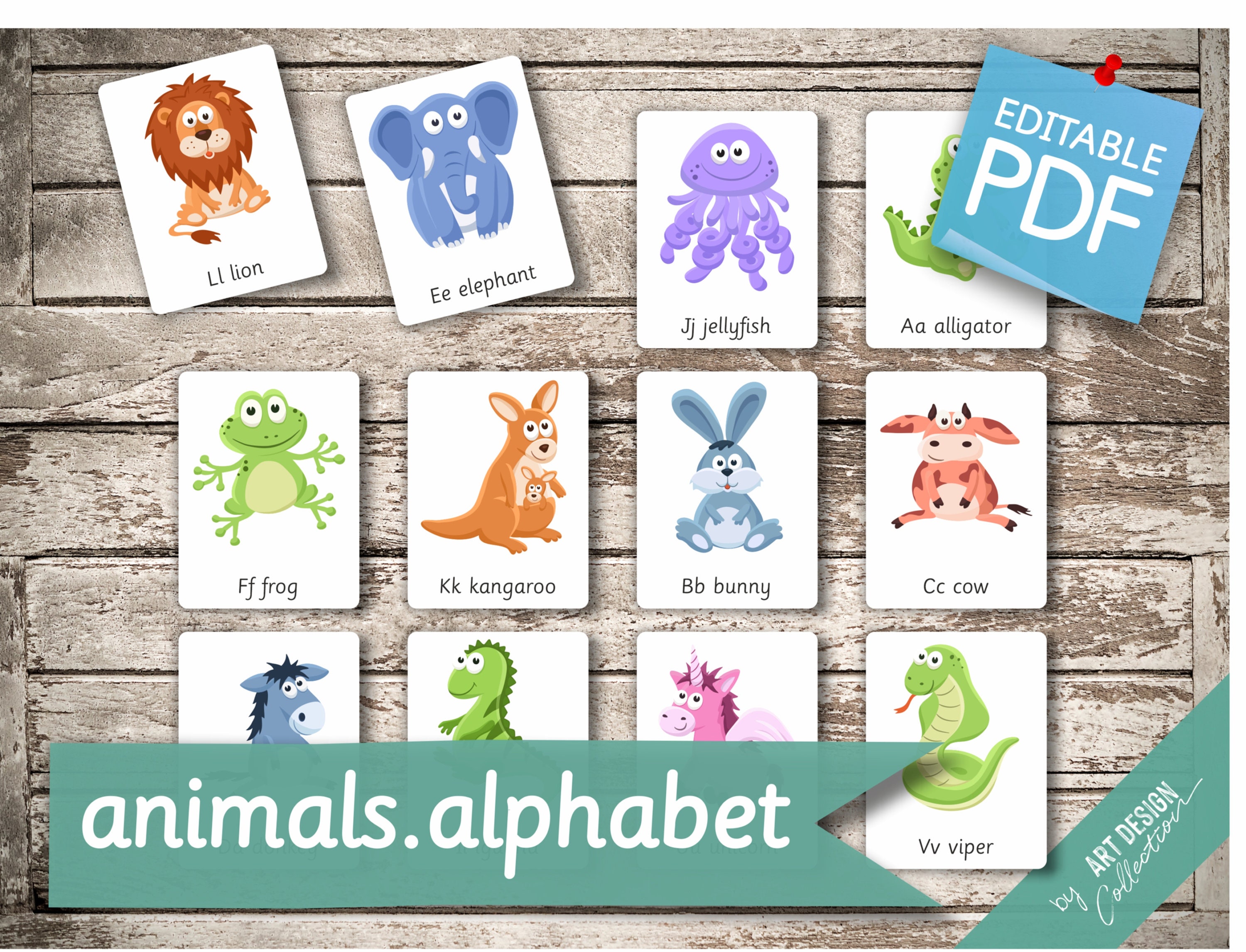 ANIMAL ALPHABET 26 Montessori Cards Flash Cards - Etsy