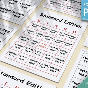 EDITABLE BINGO • Standard Text Edition Custom Template Cards ...