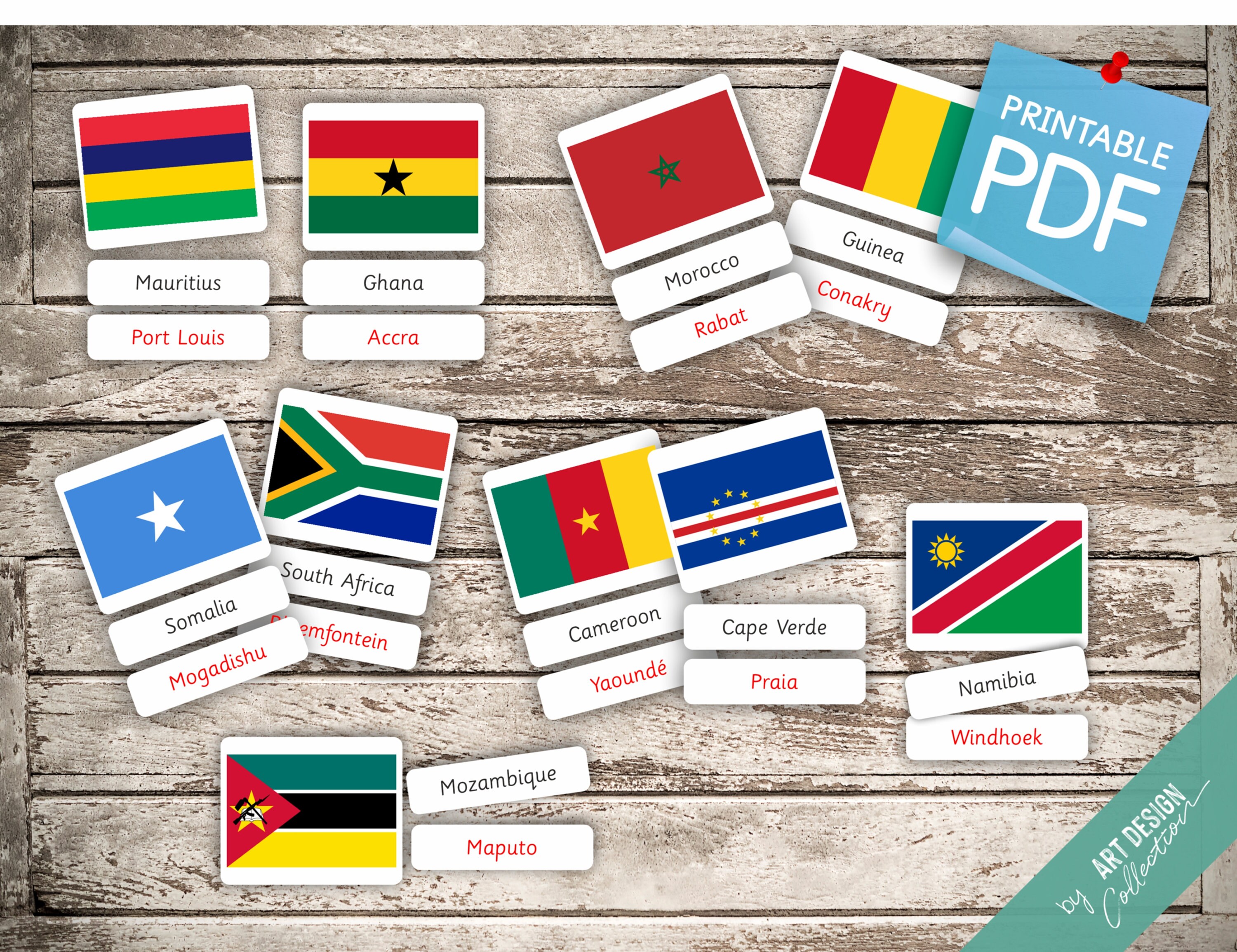 BUNDLE AFRICA flags Maps 109 Montessori Cards Flash | Etsy