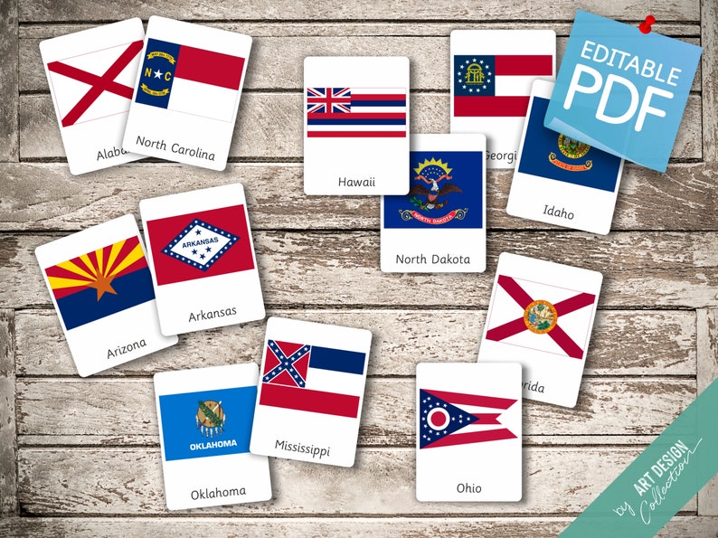 UNITED STATES FLAGS 53 Editable Montessori Cards Flash - Etsy
