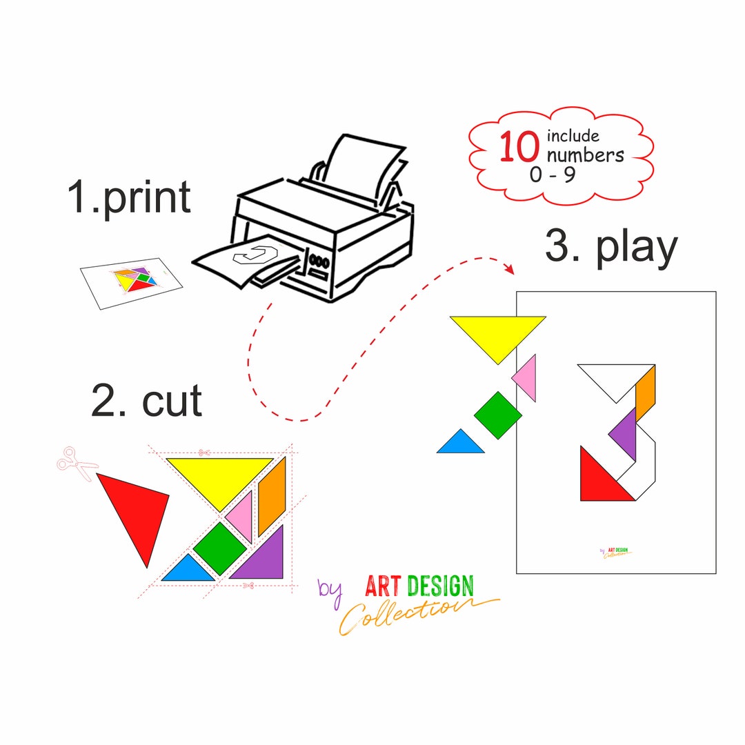 Tangram Number Cards, Montessori Learning Game, Tangram Puzzle Toy ...