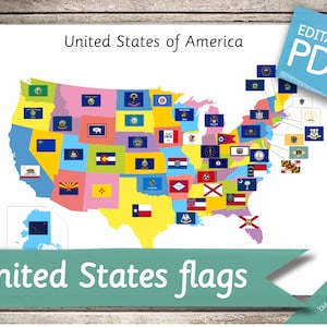 UNITED STATES FLAGS • 53 Editable Montessori Cards • Flash Cards ...