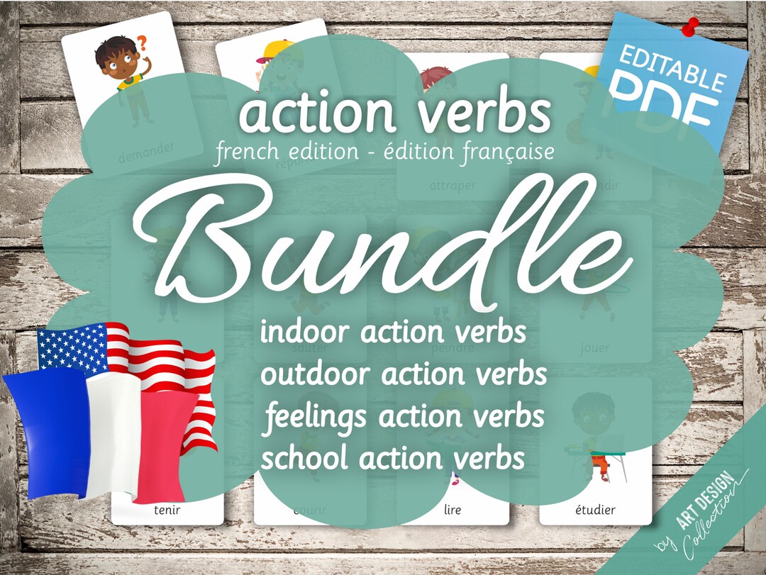 BUNDLE ACTION VERBS French Edition 62 French and 62 English Editable ...