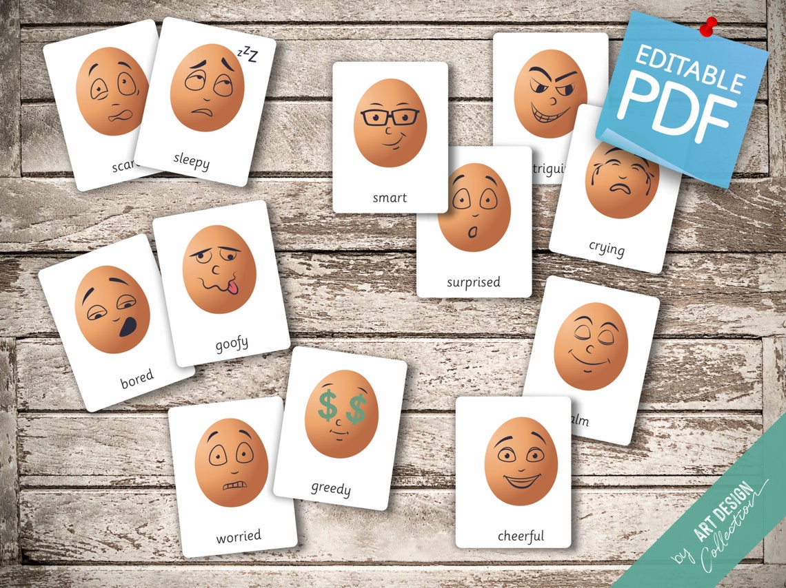 EGG CHARACTER 50 Editable Montessori Cards Flash Cards | Etsy