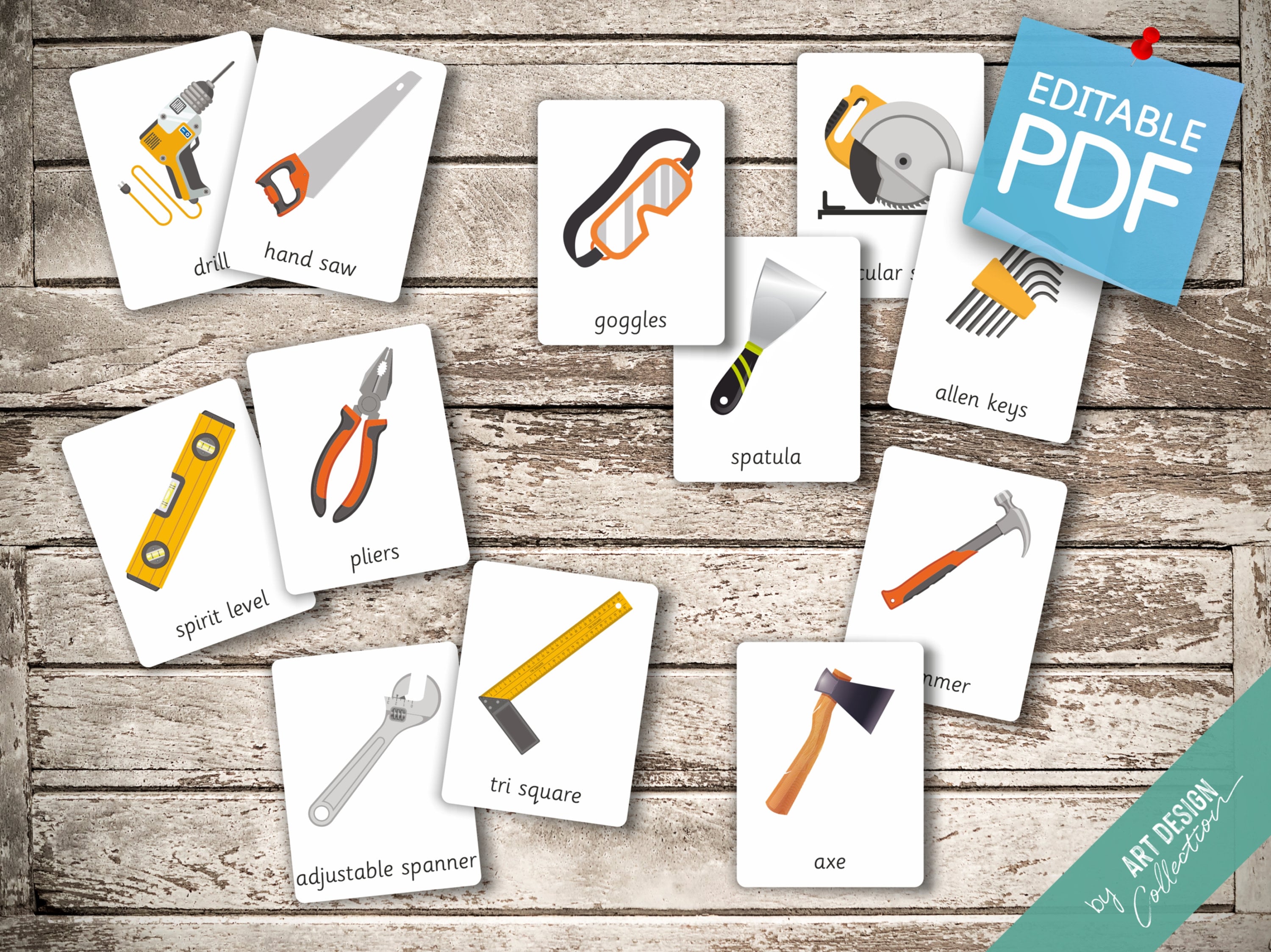 TOOLS • 40 Montessori Cards • Flash Cards Nomenclature Flashcards ...