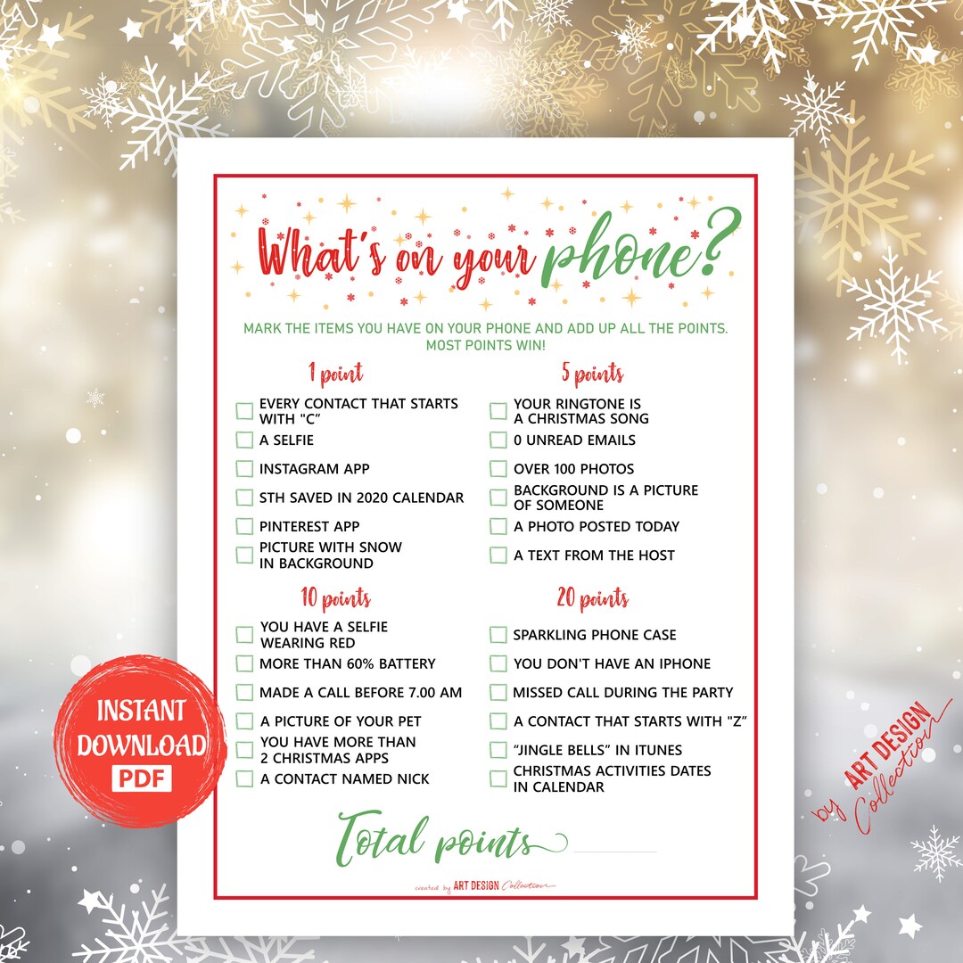 CHRISTMAS What's on Your Phone? Game • Christmas Game Holiday Christmas ...