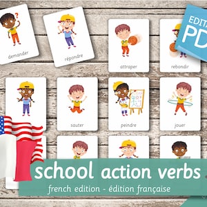 SCHOOL ACTION VERBS French Edition 16 French and 16 English Editable ...