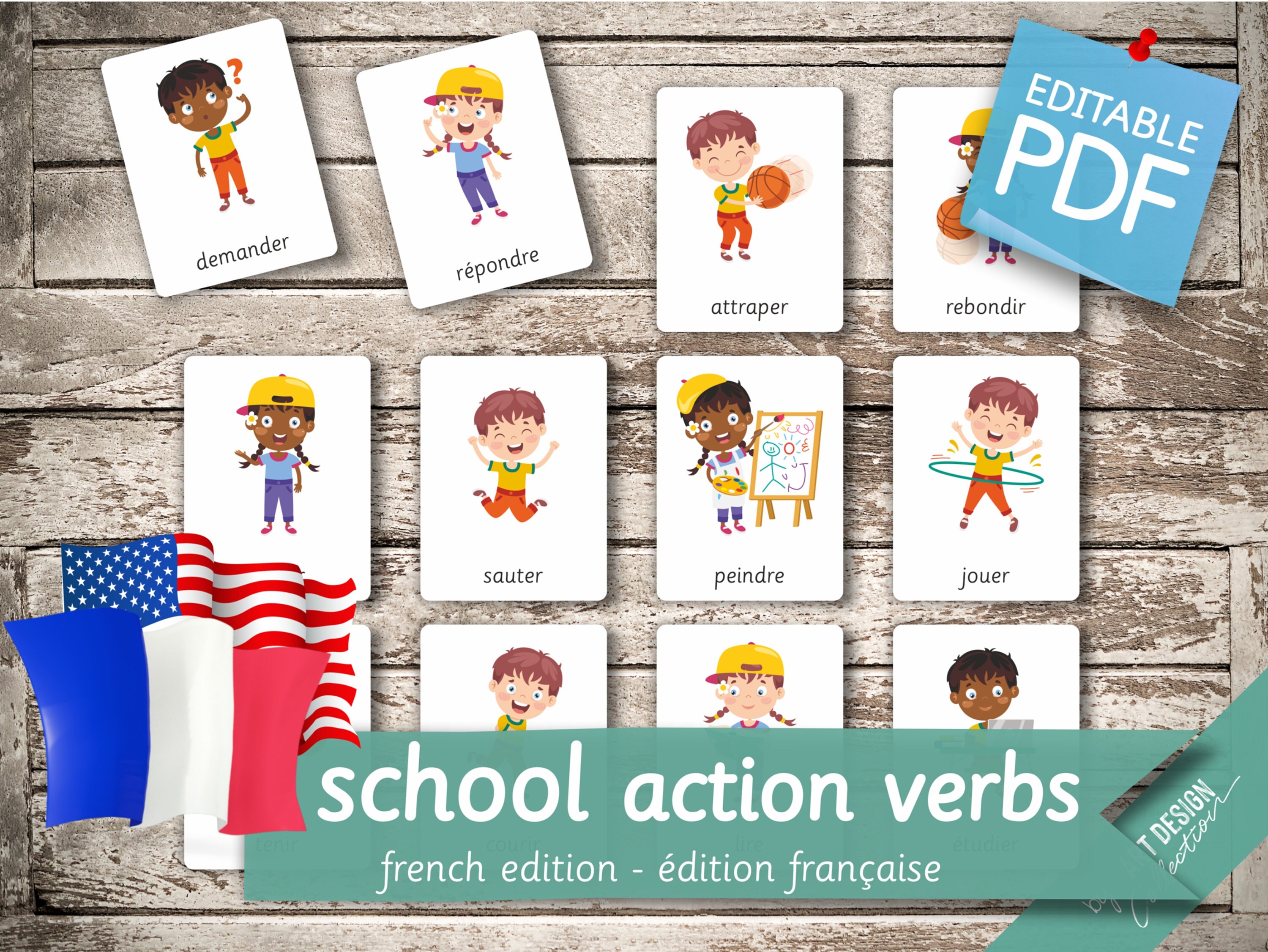 SCHOOL ACTION VERBS French Edition 16 French and 16 English - Etsy