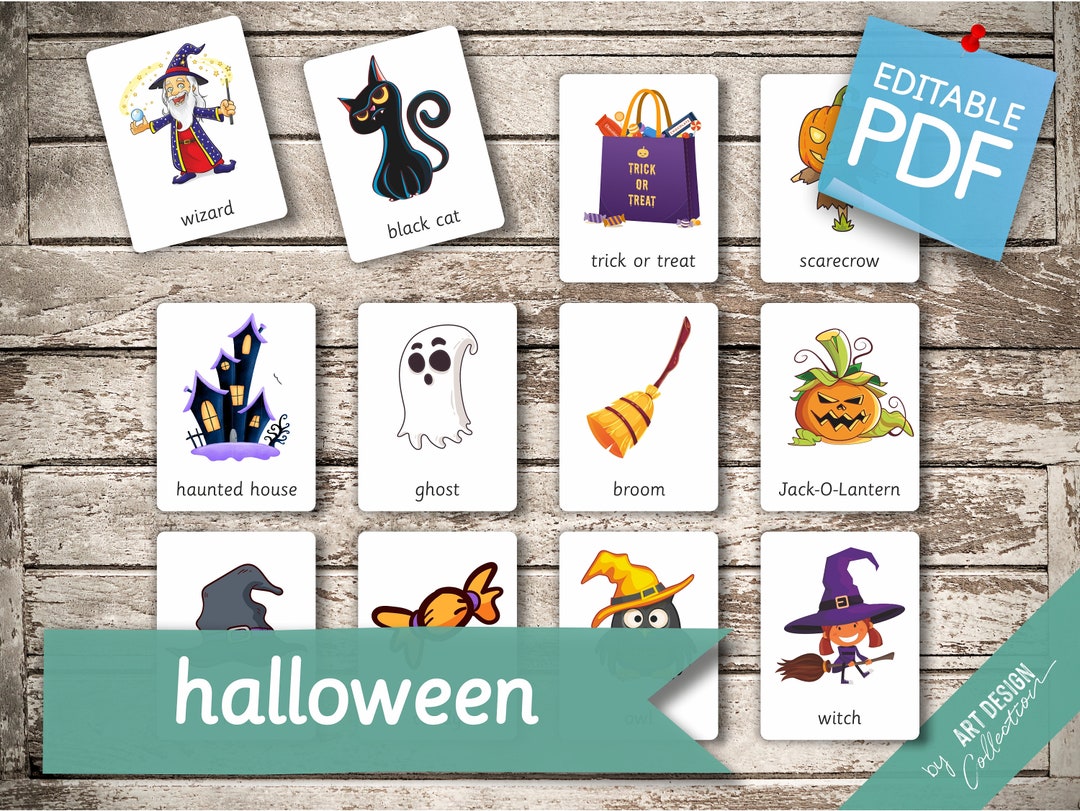 HALLOWEEN Vocabulary • 32 Editable Montessori Cards • Flash Cards ...