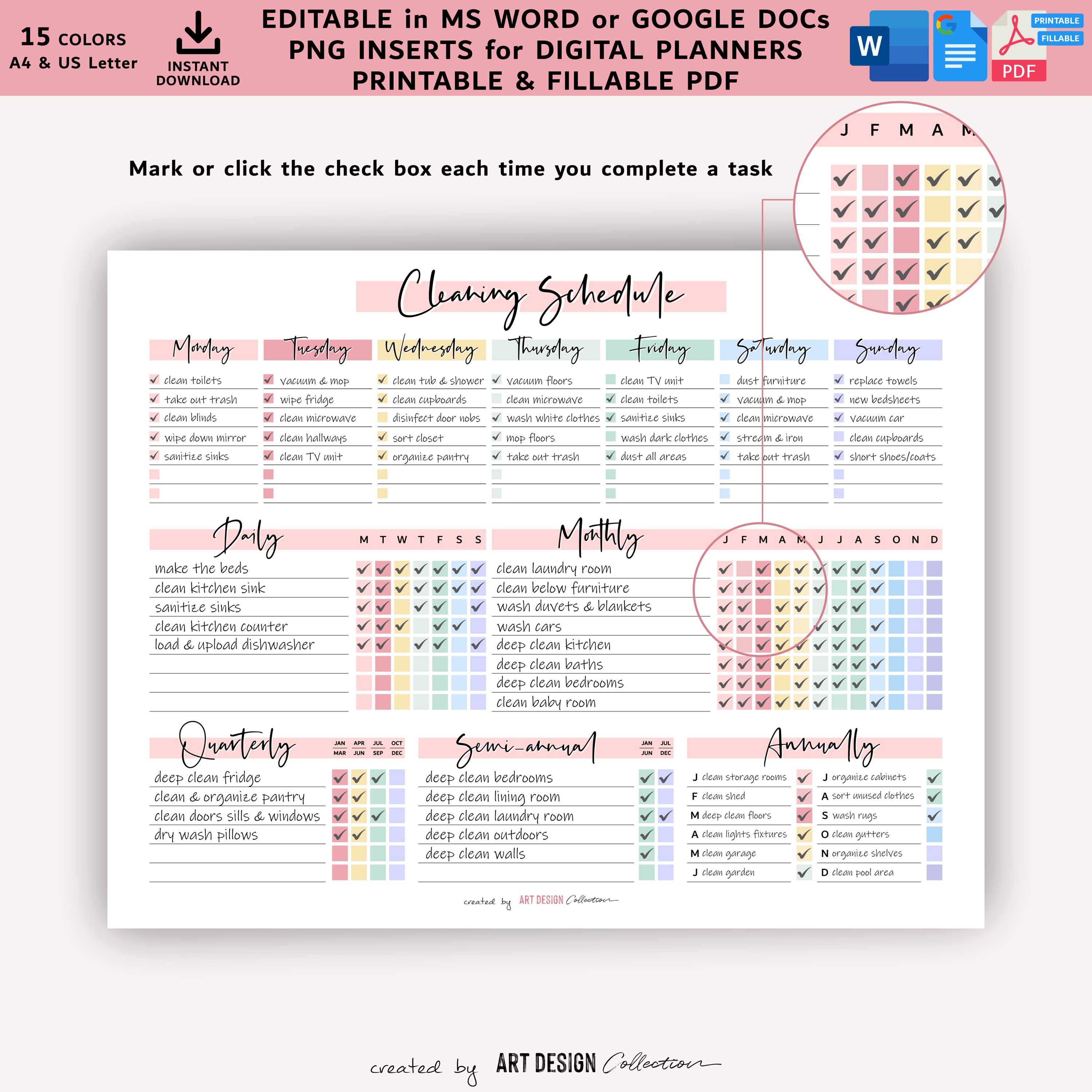 EDITABLE Cleaning Schedule Planner Word Google Docs Fillable - Etsy UK