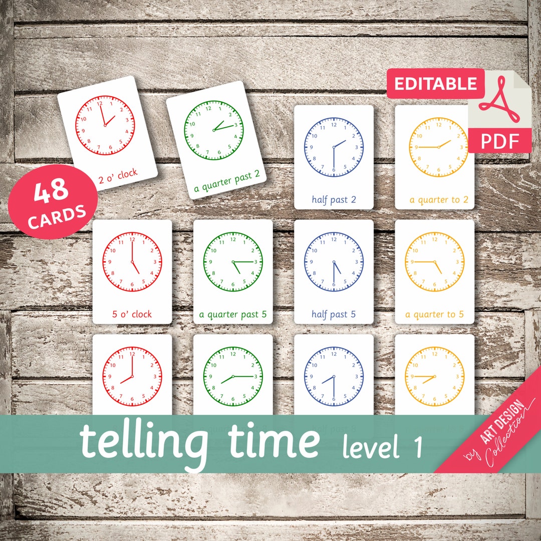 TELLING TIME (level 1) • 48 Editable Montessori Cards • Time Flash ...