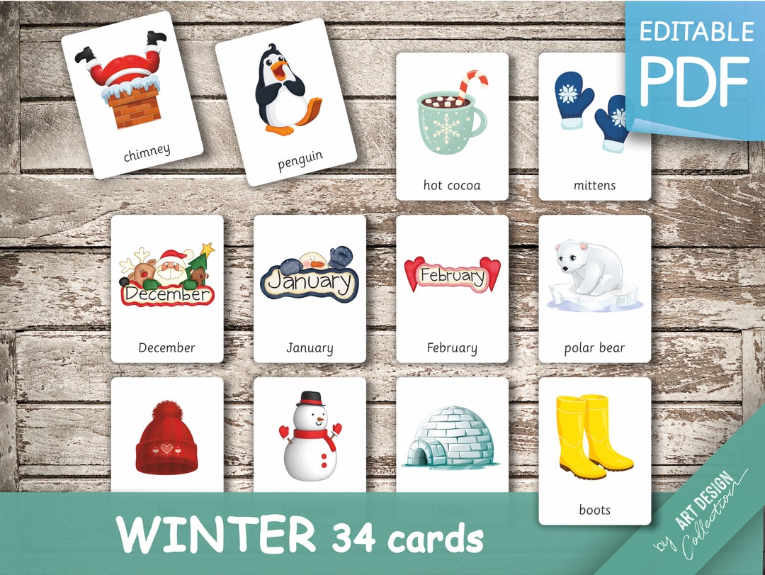 WINTER 34 Montessori Cards Flash Cards Nomenclature Flashcards Editable ...