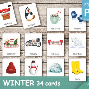 WINTER • 34 Montessori Cards • Flash Cards Nomenclature Flashcards ...