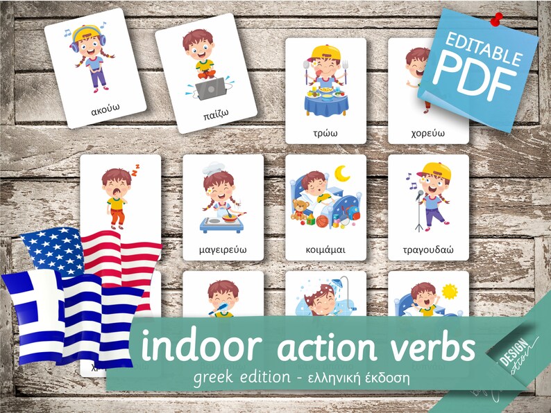 INDOOR ACTION VERBS Multilingual Edition 20 English French | Etsy