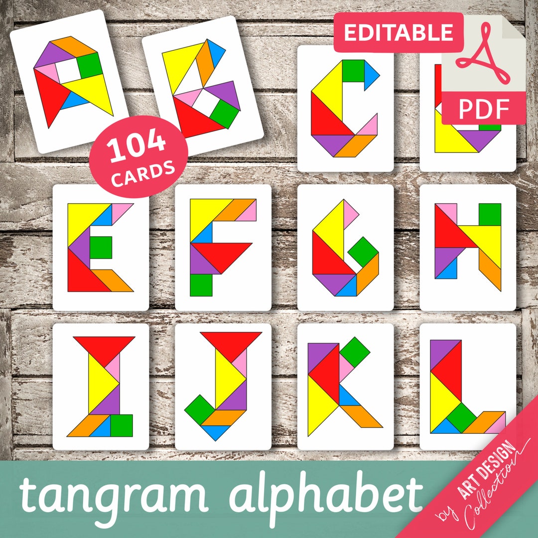 TANGRAM ALPHABET 104 Montessori Cards Flash Cards Nomenclature ...