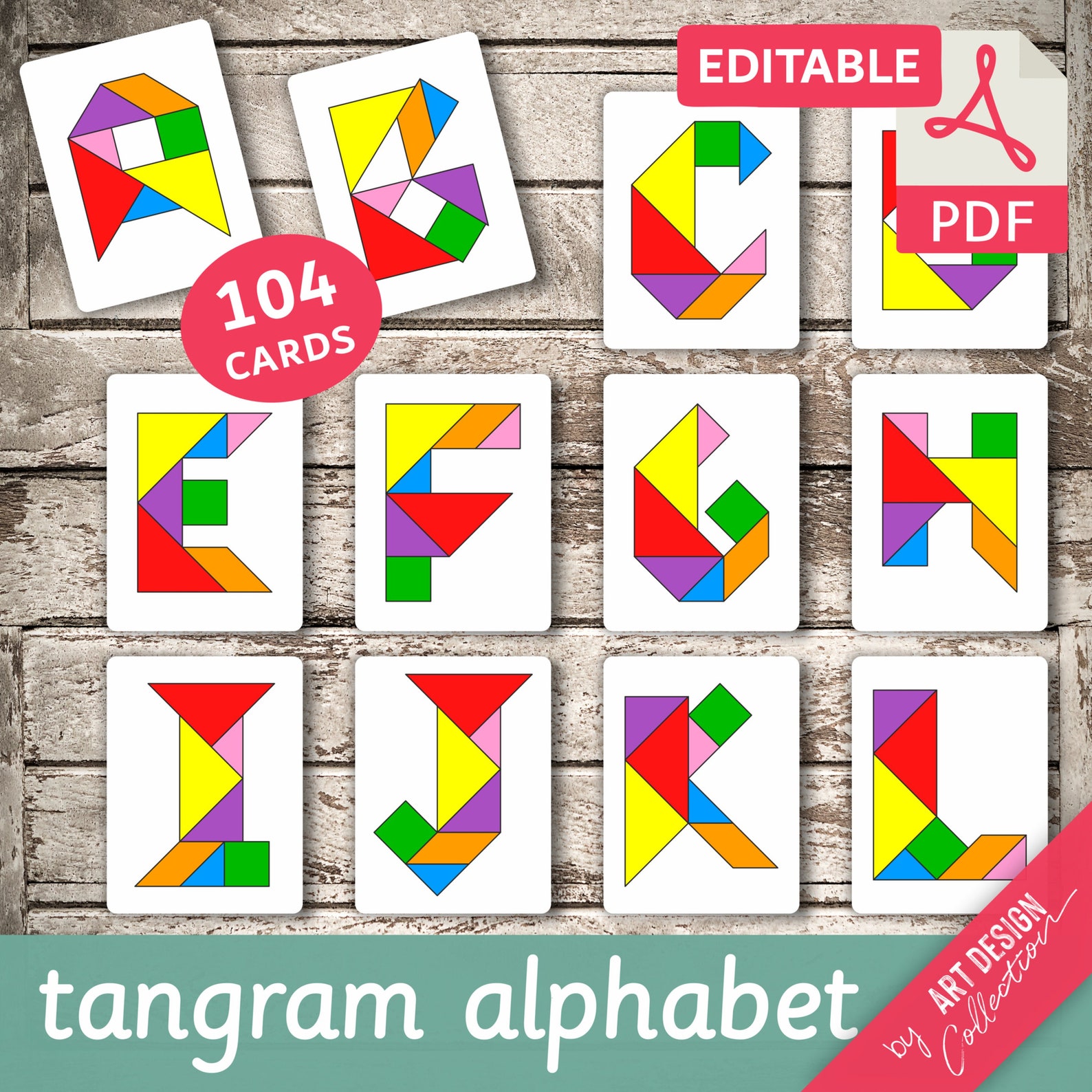TANGRAM ALPHABET • 104 Montessori Cards • Flash Cards Nomenclature ...