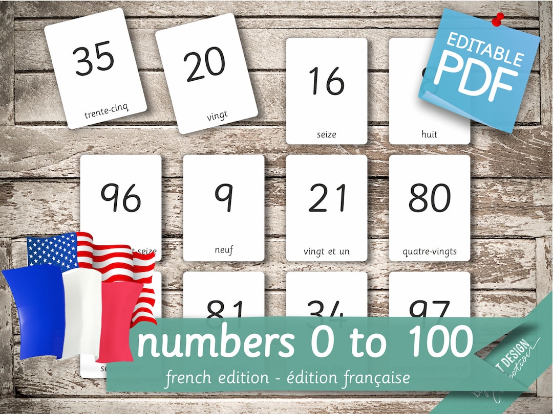 NUMBERS 0 to 100 FRENCH Edition • 101 French and 101 English Editable ...